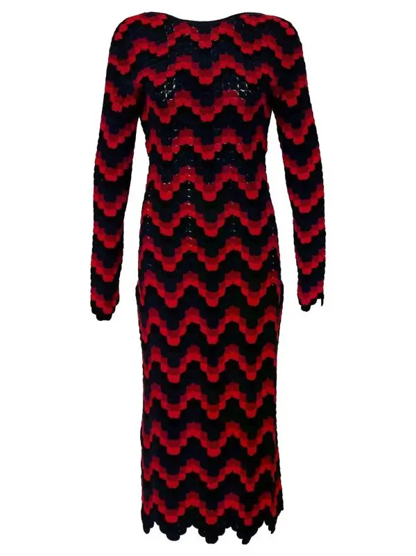 Escvdo Ursula Wave-pattern Crochet Maxi Dress - Red