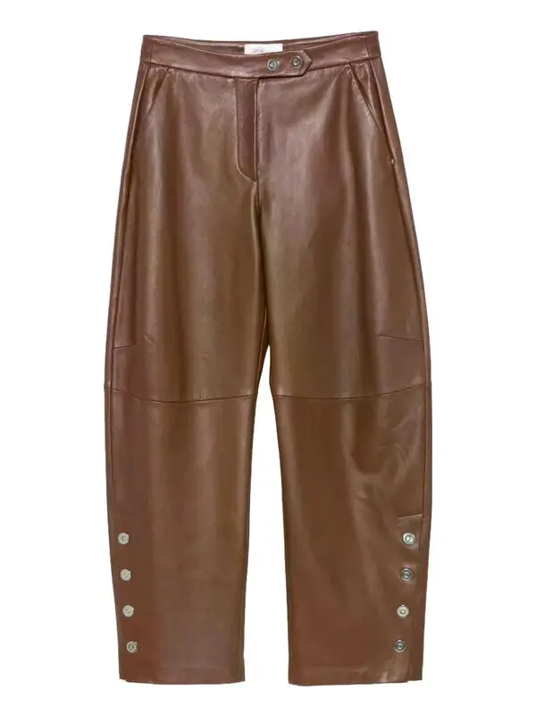 Sportmax Leather Trousers With Press-stud Detailing - Brown