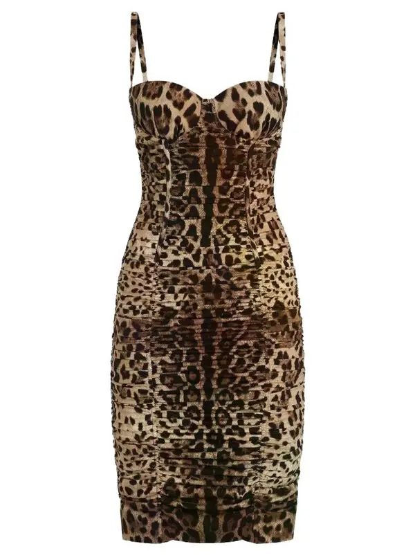 Dolce & Gabbana Leo-print Charmeuse Dress - Neutrals