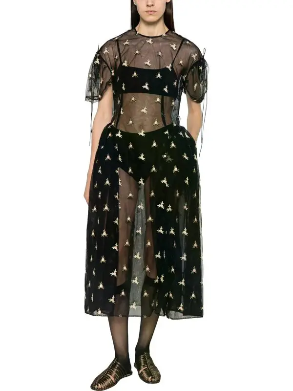 Simone Rocha Embroidered Puff-sleeve Dress - Black