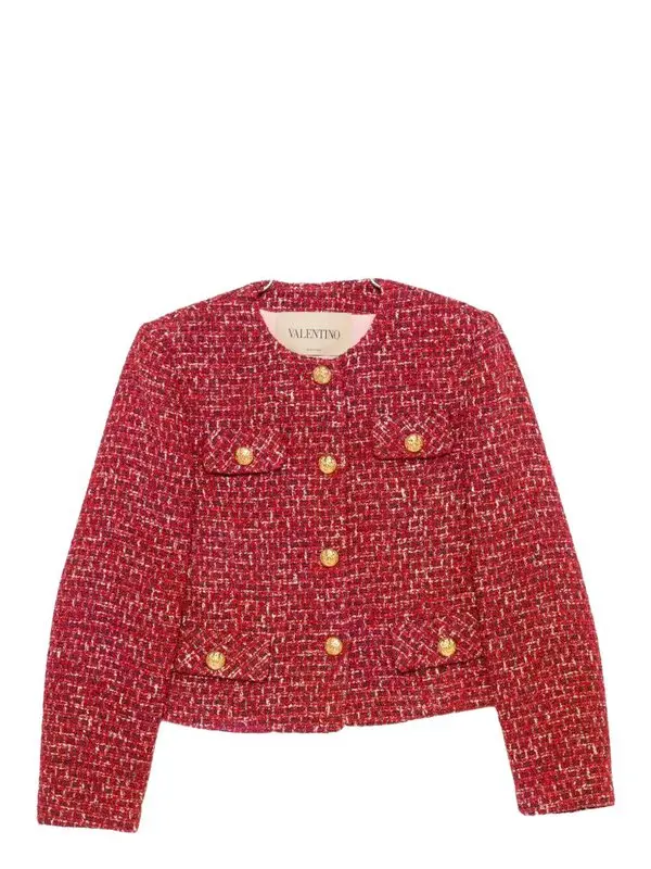 Valentino Garavani Textured Tweed Cropped Jacket - Red