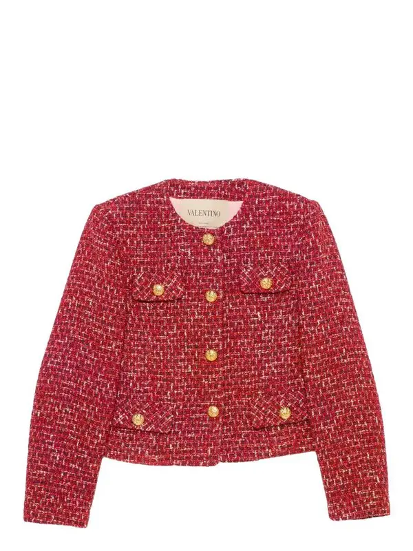 Valentino Garavani Textured Tweed Cropped Jacket - Red