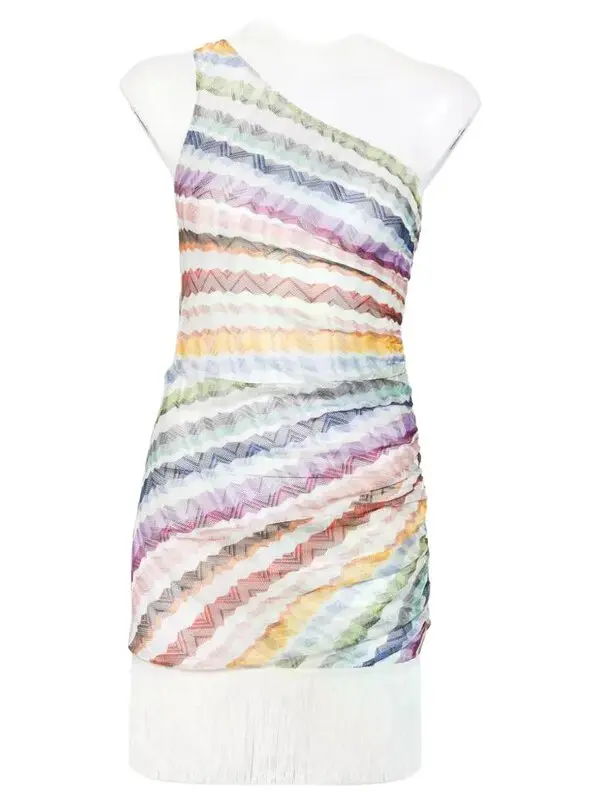 Missoni Fringed Zigzag Print One-shoulder Mini Dress - Neutrals