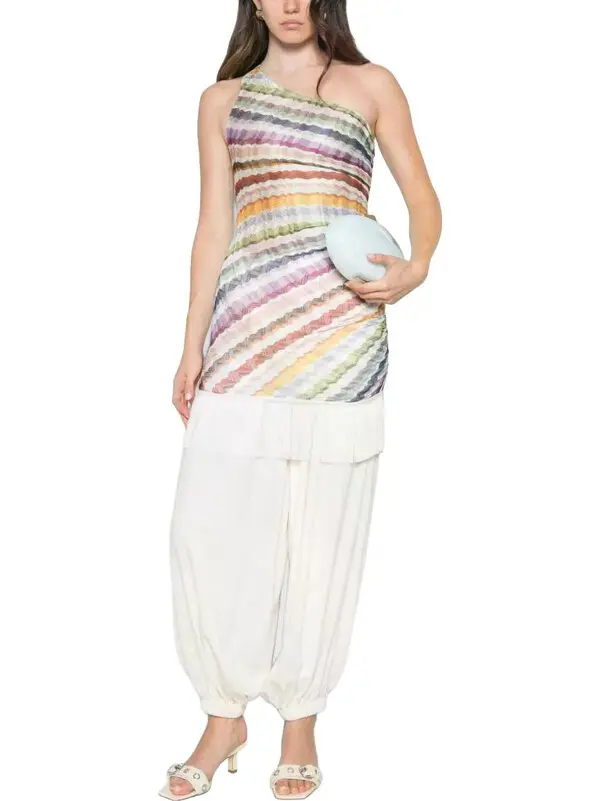 Missoni Fringed Zigzag Print One-shoulder Mini Dress - Neutrals