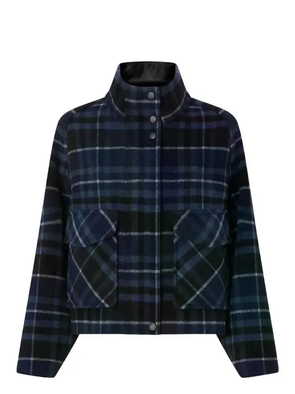 Pinko Check-pattern Cropped High Neck Coat - Blue