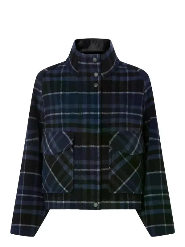 Pinko Check-pattern Cropped High Neck Coat - Blue