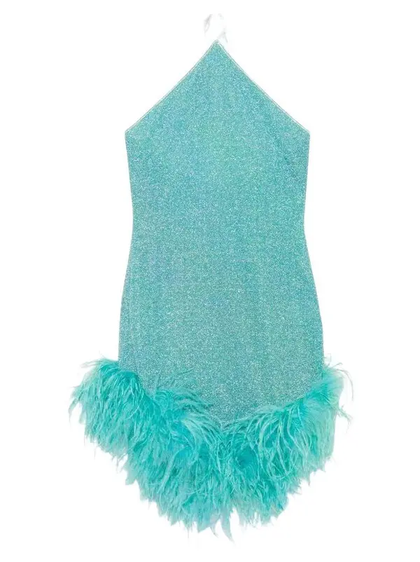 Oseree Lumiere Feather-trim Mini Dress - Blue