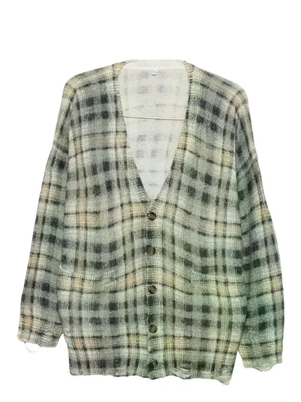 R13 Checked Distressed Cardigan - Grey