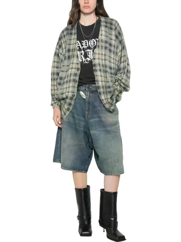 R13 Checked Distressed Cardigan - Grey