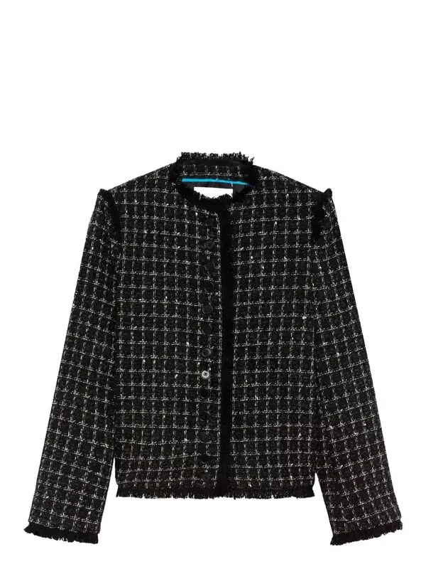 MSGM Bouclé-tweed Jacket With Frayed Edges - Black