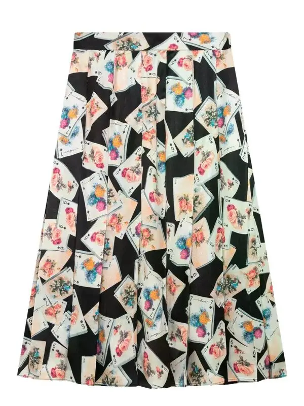 MSGM Playing Card Print Pleated Midi Skirt - Black