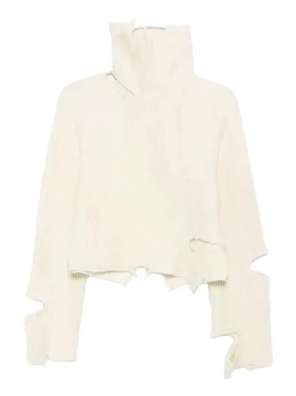 HAIKURE Ribbed-knit Distressed High Neck Sweater - Neutrals