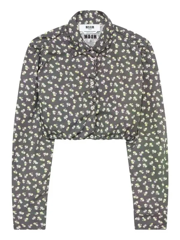 MSGM Floral Print Cropped Shirt - Grey