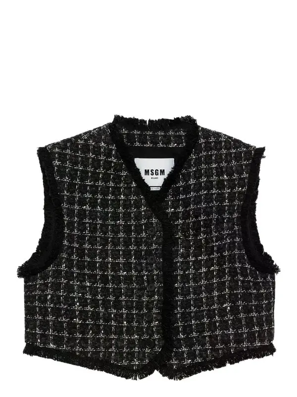 MSGM Bouclé Cropped Jacket - Black