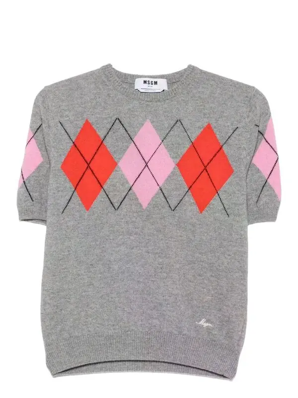 MSGM Argyle Pattern Short Sleeve T-shirt - Grey