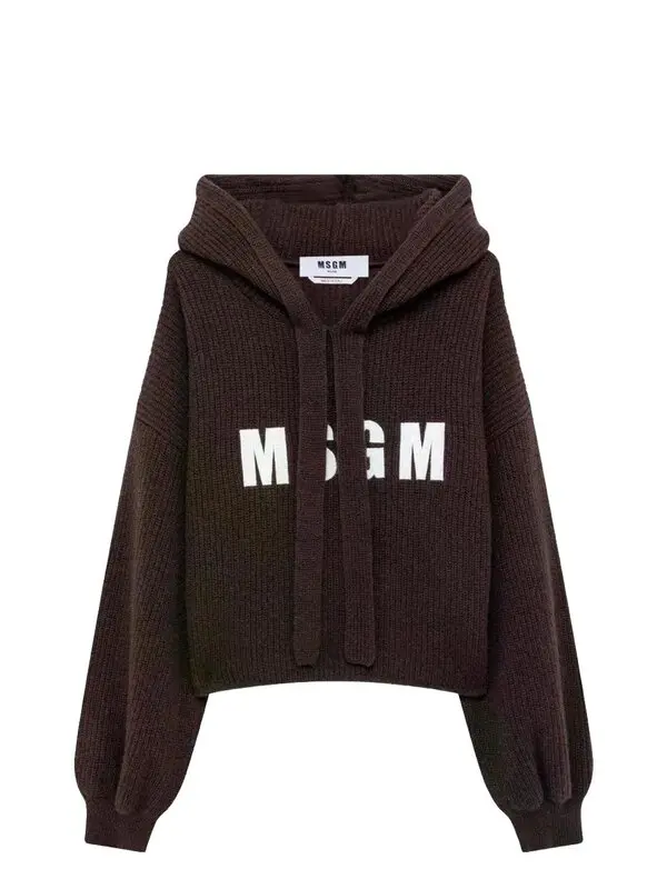 MSGM Logo Intarsia Hoodie - Brown