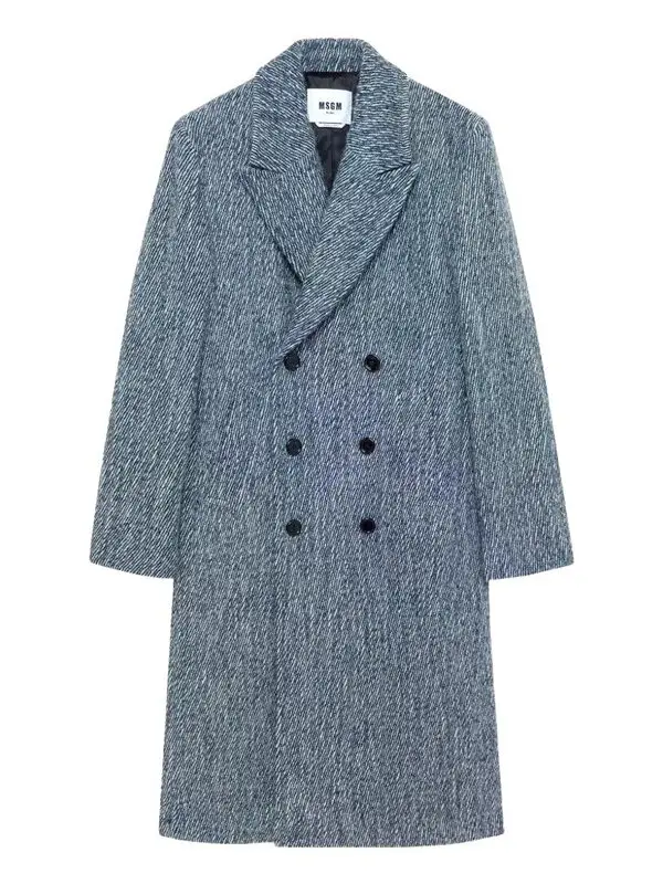 MSGM Double-breasted Marl-effect Coat - Blue