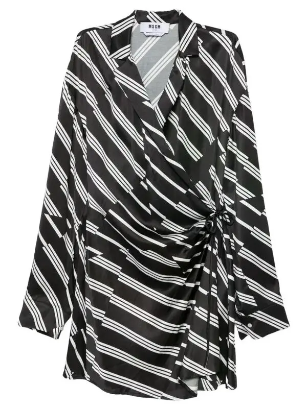 MSGM Striped Wrap Mini Dress - Black