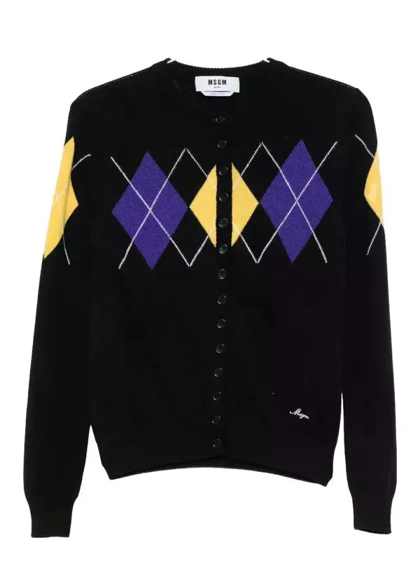 MSGM Argyle Intarsia Button-up Cardigan - Black