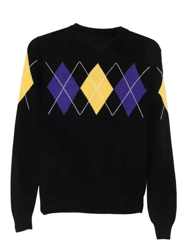 MSGM Argyle Intarsia Button-up Cardigan - Black