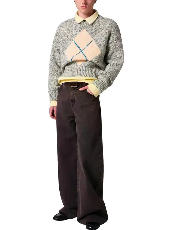 MSGM Argyle Pattern Crew Neck Sweater - Grey