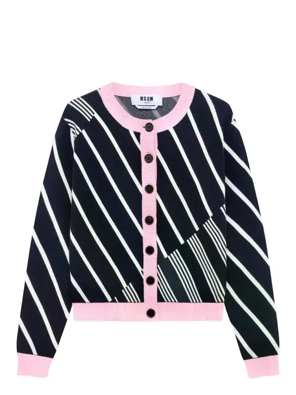 MSGM Cardigan With Diagonal Stripes And Ribbed Trim - Blue