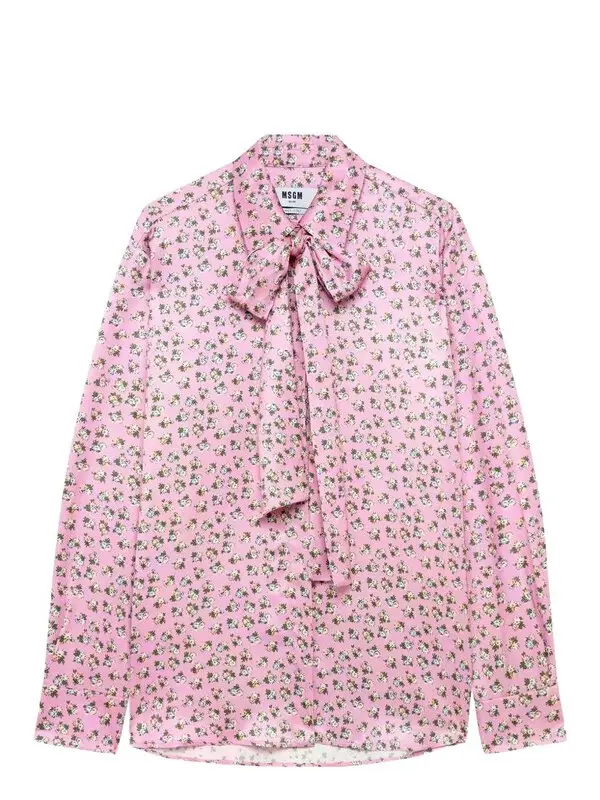 MSGM Floral Print Pussy-bow Shirt - Pink