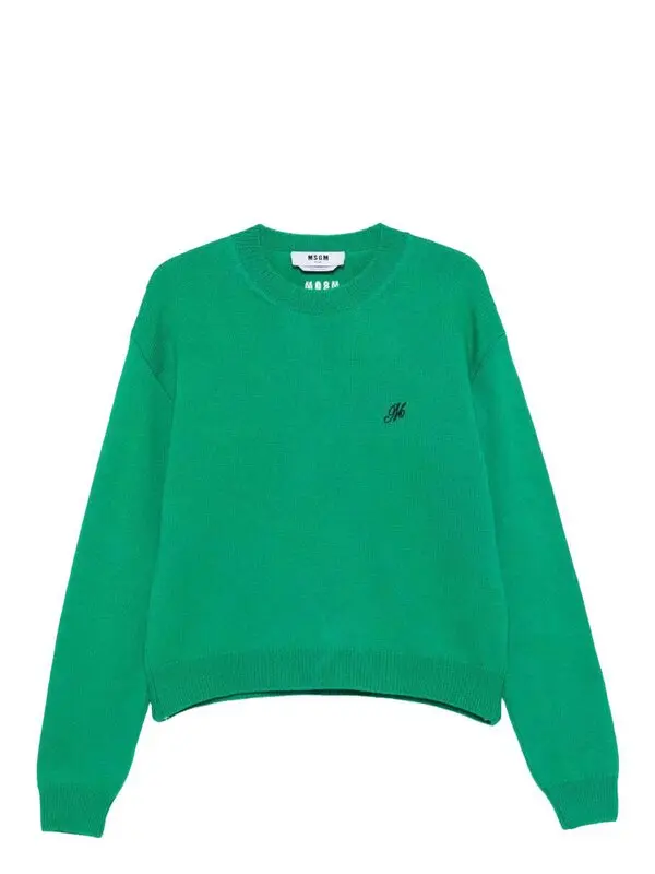 MSGM Logo Embroidered Crew Neck Sweater - Green