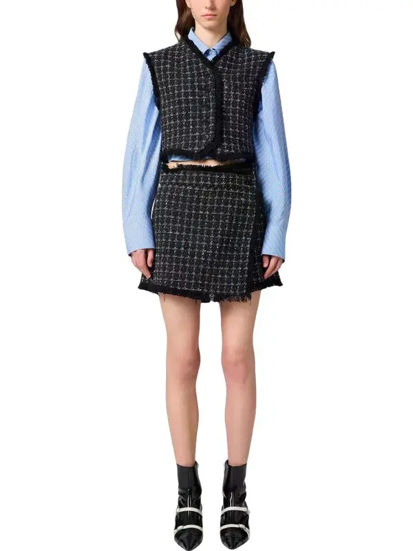 MSGM Tweed Frayed-edge Shorts - Black