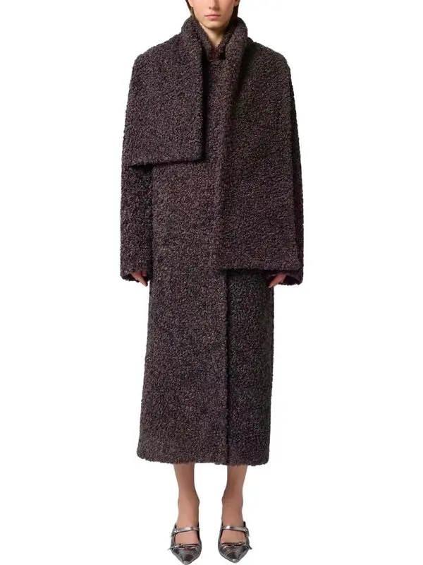 MSGM Scarf-detail Bouclé-effect Coat - Purple