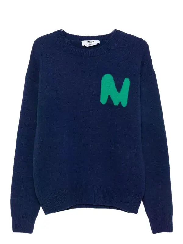 MSGM Intarsia-knit Logo-embroidered Sweater - Blue