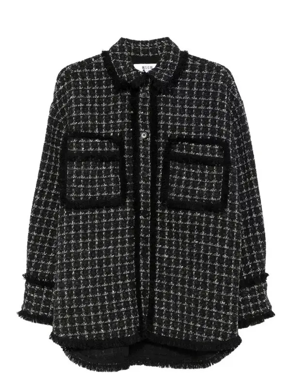 MSGM Bouclé Frayed-edge Shirt - Black
