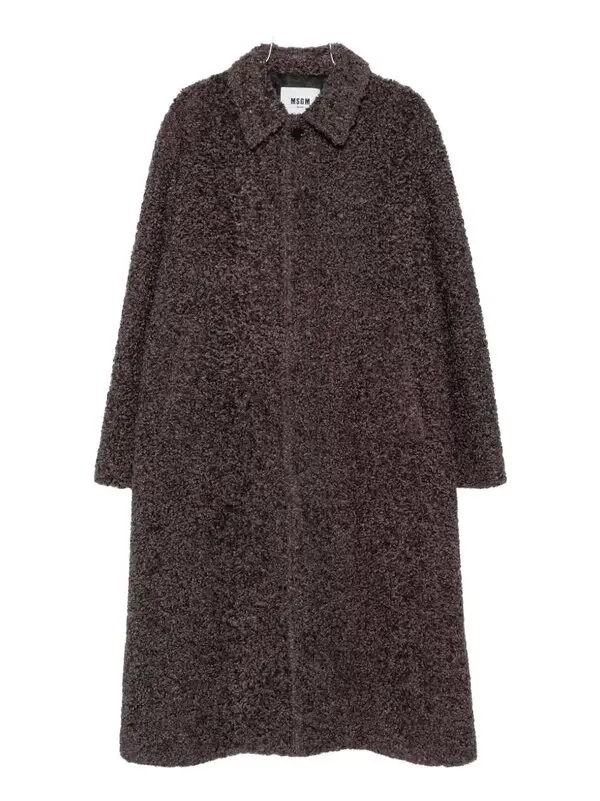 MSGM Bouclé Single-breasted Coat - Brown