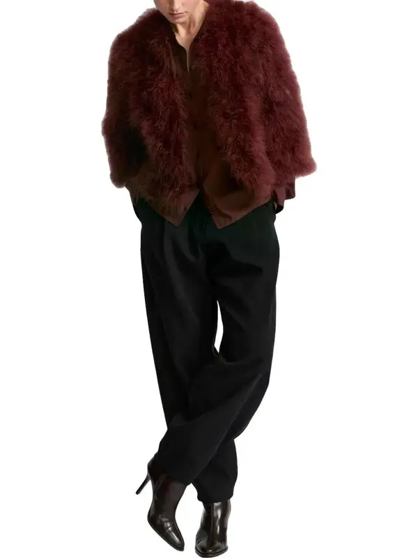 YVES SALOMON Feather-embellished Cropped Jacket - Brown