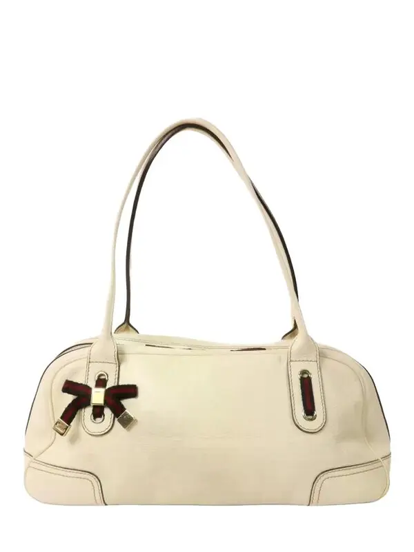 Gucci White Leather Bow Detail Shoulder Bag - Neutrals
