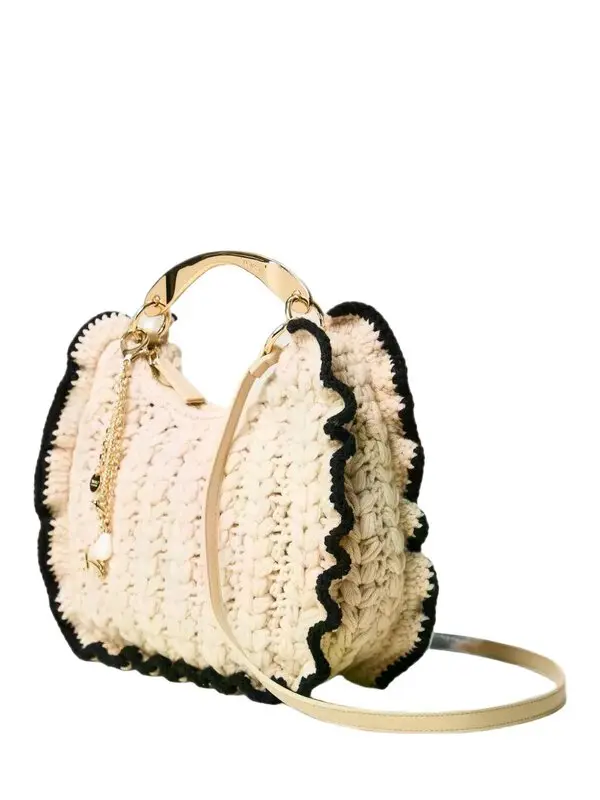 TWINSET Crochet Croissant Bag With Metal Handle And Removable Charms - Neutrals