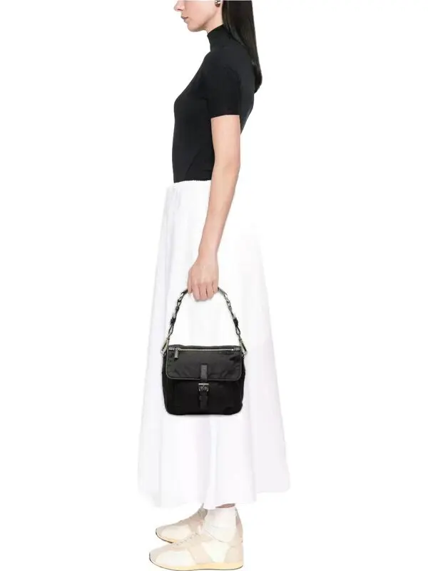 Prada Saffiano Trimmed Tessuto Shoulder Bag - Black