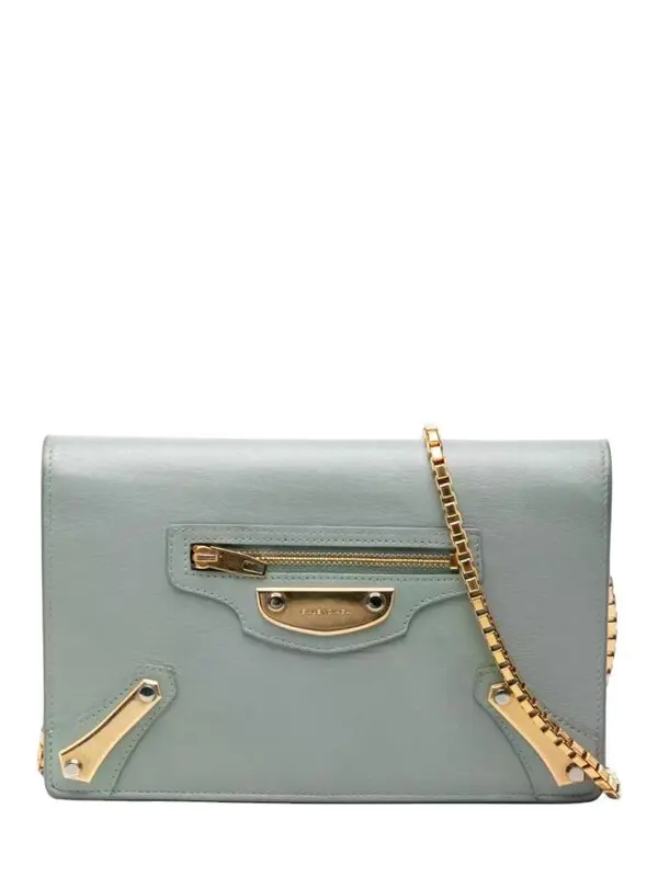 Balenciaga Goatskin Metallic Edge Wallet On Chain Crossbody Bag - Green