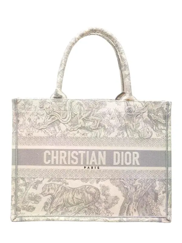 Dior Embroidered Toile De Jouy Book Tote Bag - Grey
