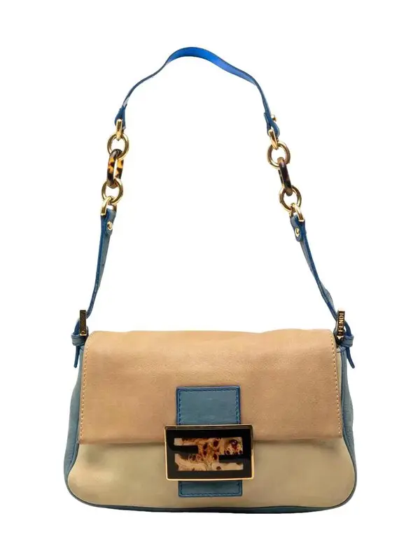 Fendi Mini Suede And Calfskin Colorblock Tortoiseshell Chain Mamma Forever Shoulder Bag - Neutrals