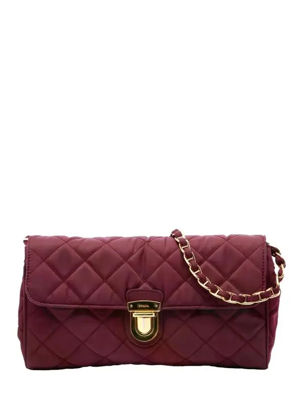 Prada Quilted Tessuto Chain Crossbody Bag - Red