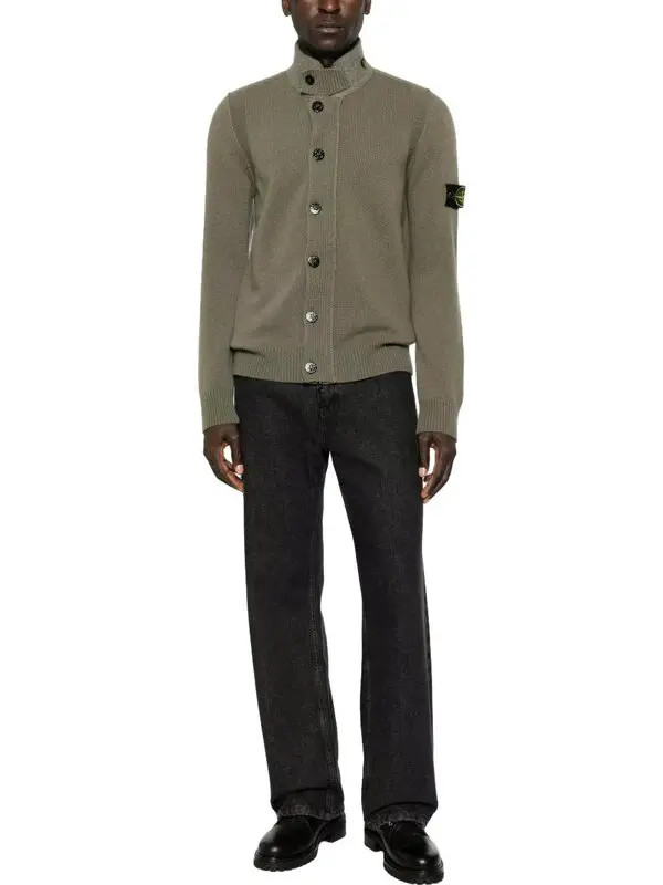 Stone Island Logo Patch Button-up Cardigan - Green