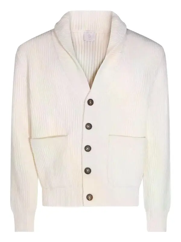 Eleventy Ribbed Knit Shawl Collar Cardigan - White