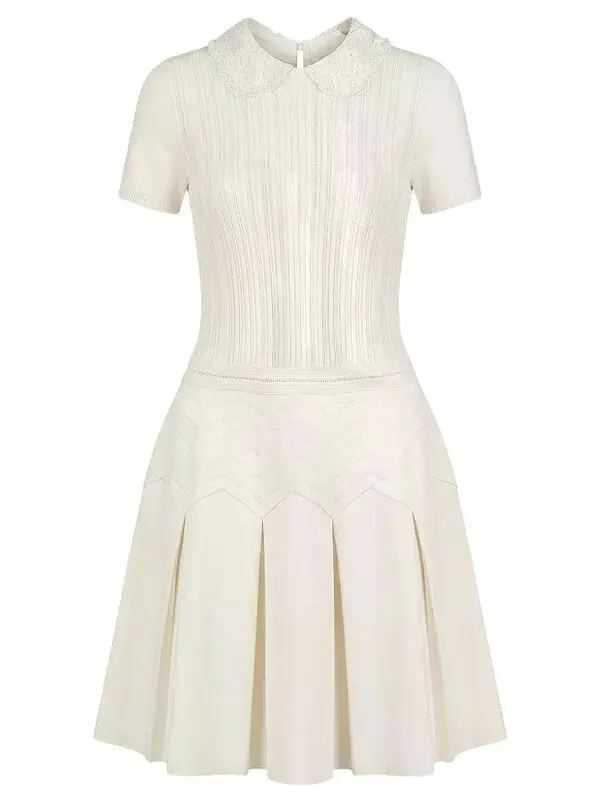 Valentino Garavani Lace-trimmed Crewneck Mini Dress - Neutrals