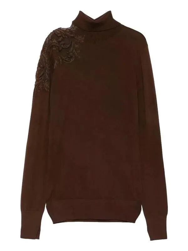 Ermanno Scervino Lace-panelled Roll-neck Fine Knit Sweater - Brown