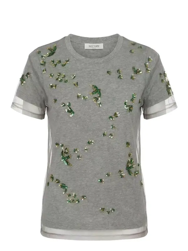 Valentino Garavani Sequin-embellished Layered T-shirt - Grey