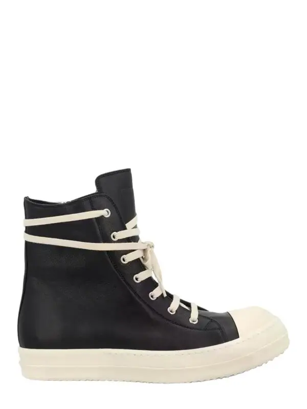 Rick Owens High-top Leather Sneakers With Shark-toothed Soles - Black