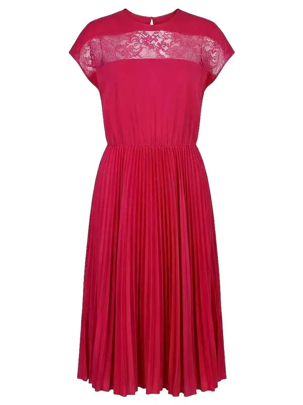 Valentino Garavani Lace-panel Pleated Midi Dress - Pink