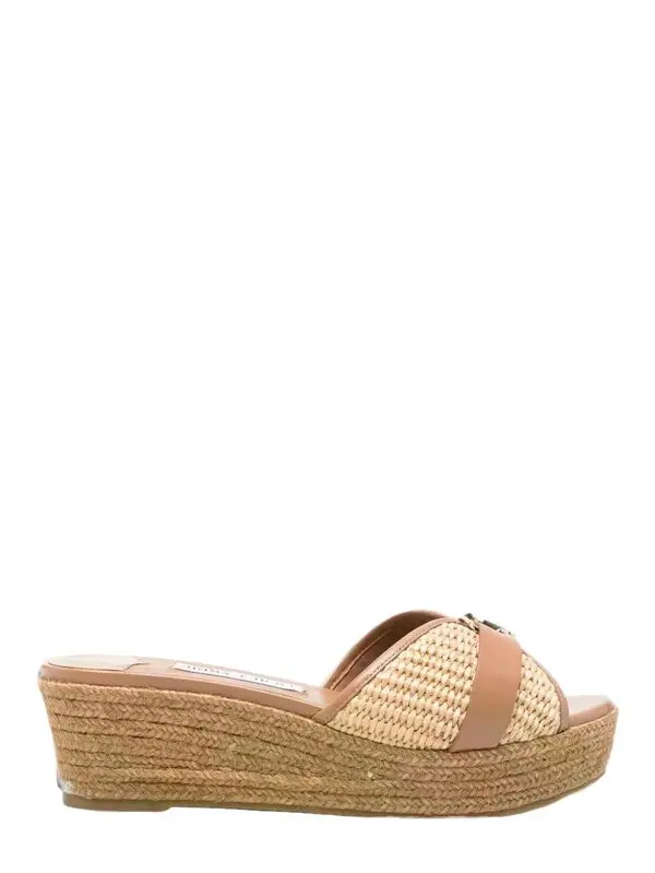 JIMMY CHOO Logo Plaque Wedge Sandals - Neutrals