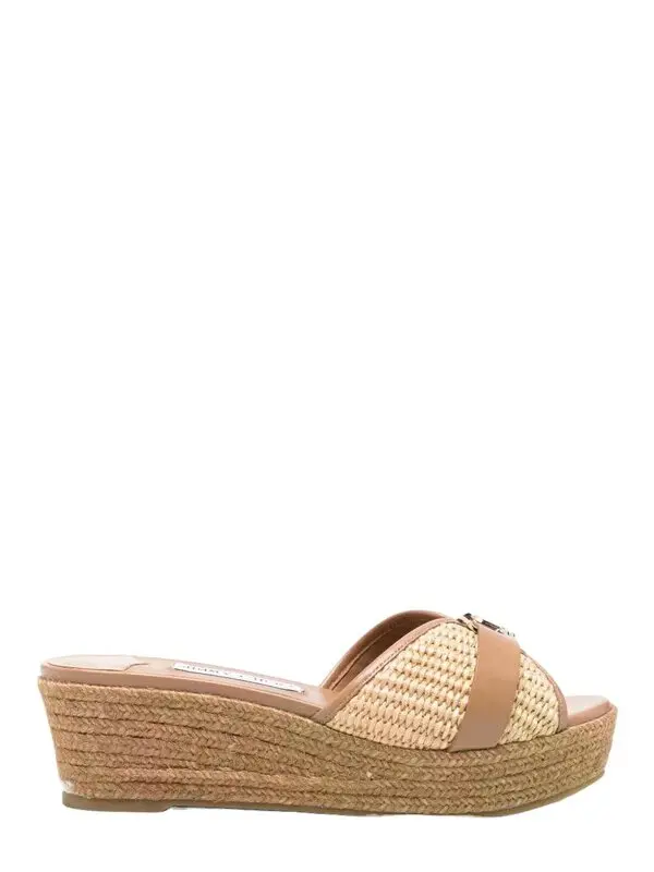JIMMY CHOO Logo Plaque Wedge Sandals - Neutrals
